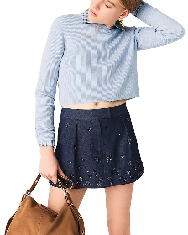Maje Wool Blend Long Sleeve Sweater - Blue Sky