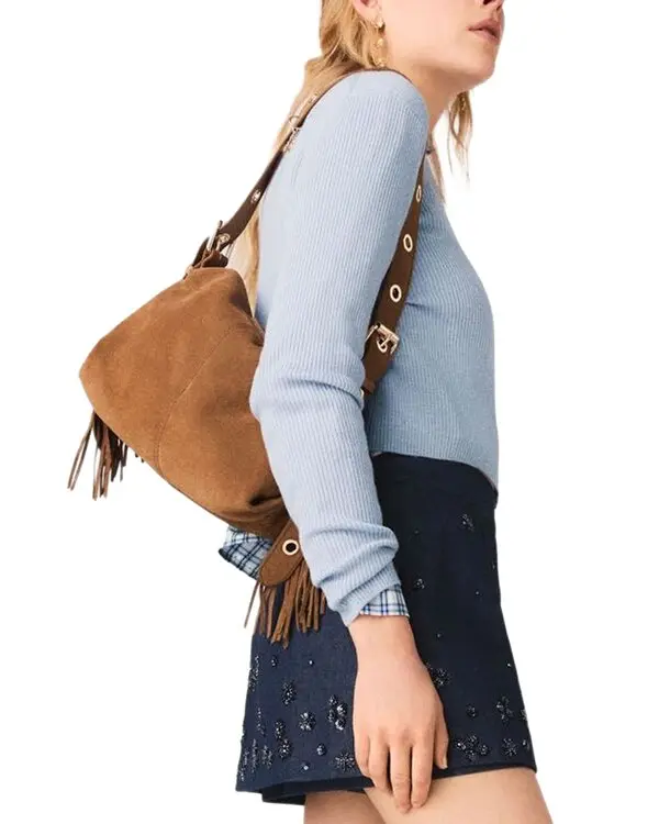 Maje Wool Blend Long Sleeve Sweater - Blue Sky