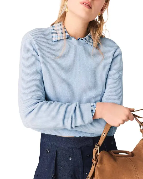 Maje Wool Blend Long Sleeve Sweater - Blue Sky