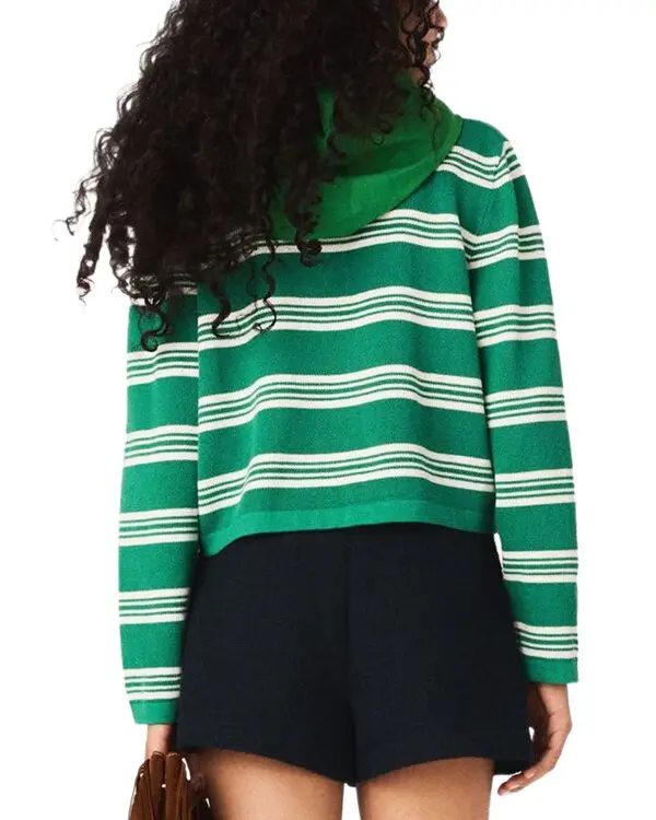 Maje Cropped Striped Polo Top - Green