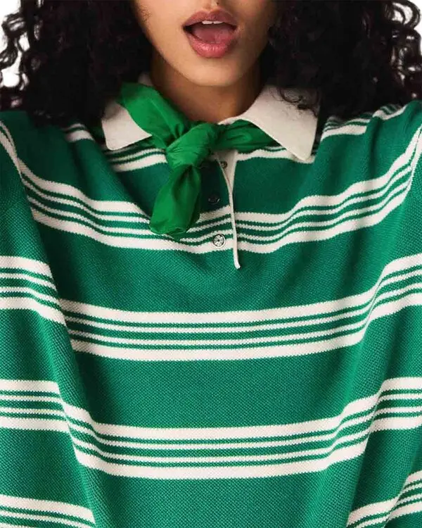 Maje Cropped Striped Polo Top - Green