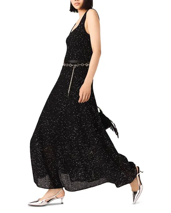 Maje Rhinestone Knit Maxi Dress