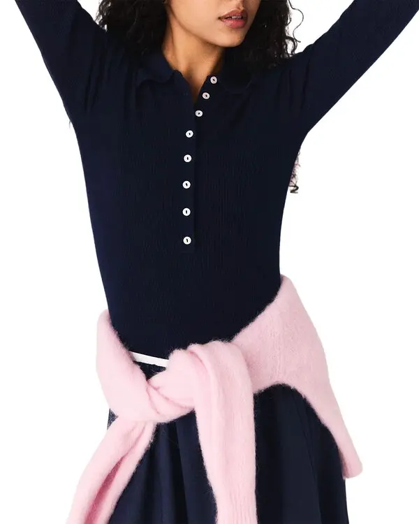 Maje Ribbed Polo Sweater - Navy