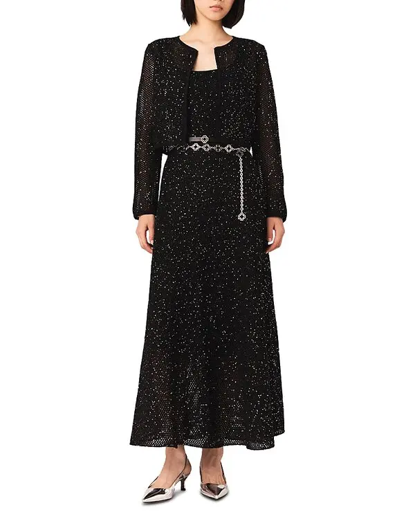 Maje Rhinestone Knit Cardigan - Black