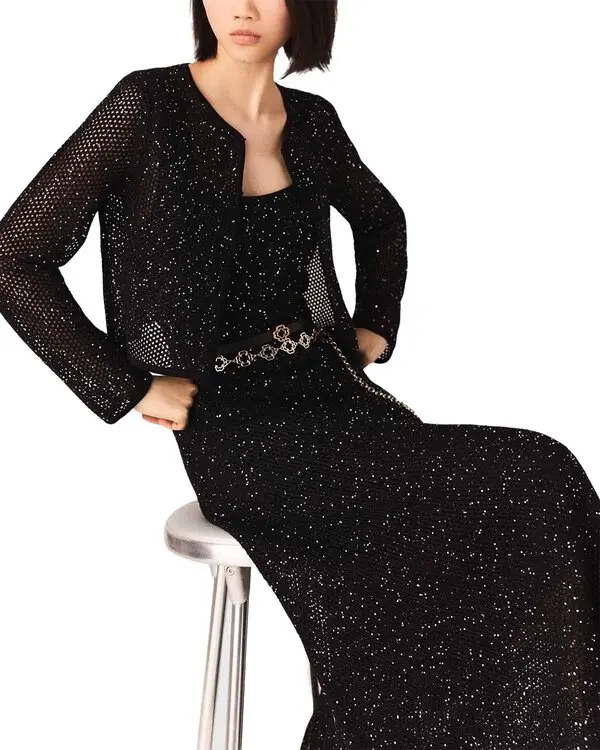 Maje Rhinestone Knit Cardigan - Black