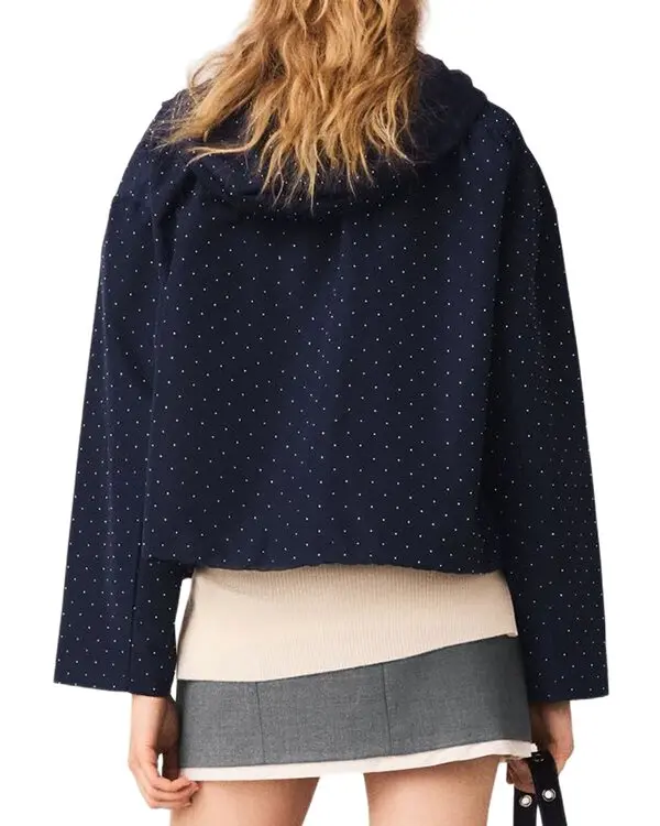 Maje Rhinestone Hooded Windbreaker - Navy