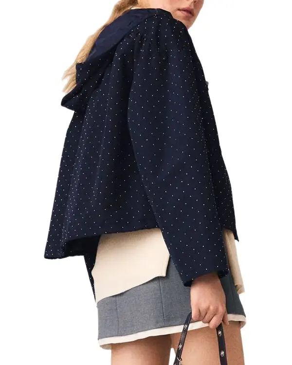 Maje Rhinestone Hooded Windbreaker - Navy