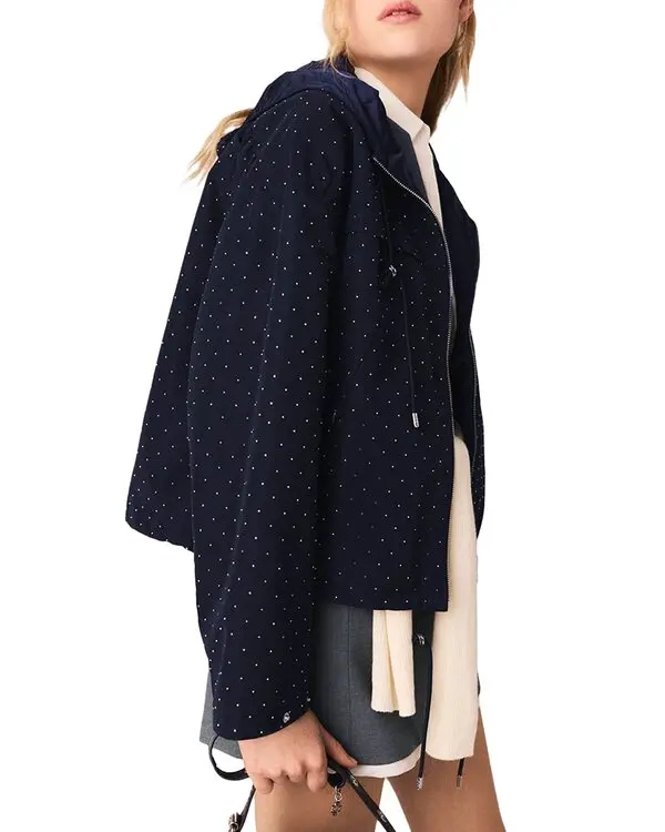 Maje Rhinestone Hooded Windbreaker - Navy