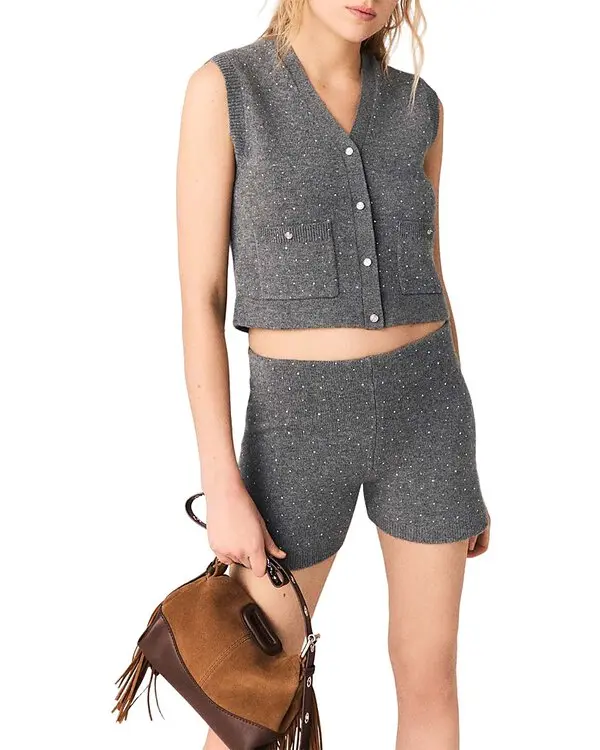 Maje Rhinestone Embellished Knit Vest