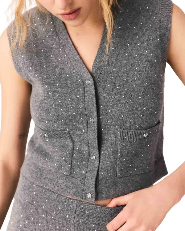 Maje Rhinestone Embellished Knit Vest