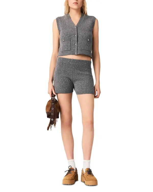 Maje Rhinestone Embellished Knit Vest