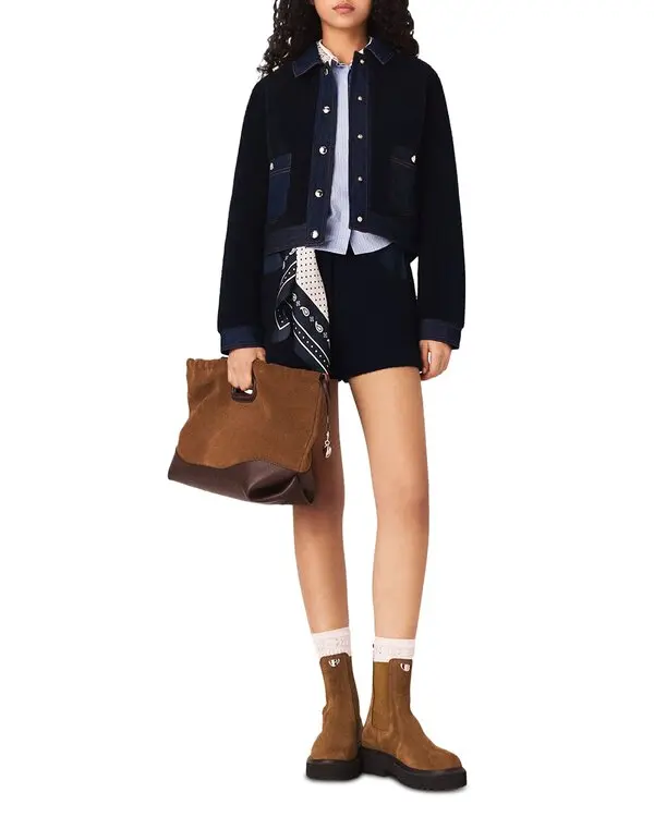 Maje Boucle Denim Trucker Jacket - Navy