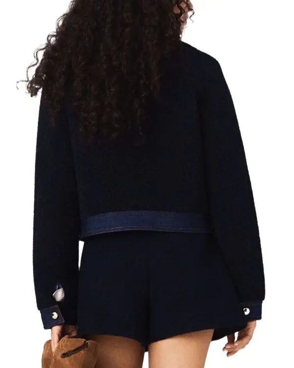 Maje Boucle Denim Trucker Jacket - Navy