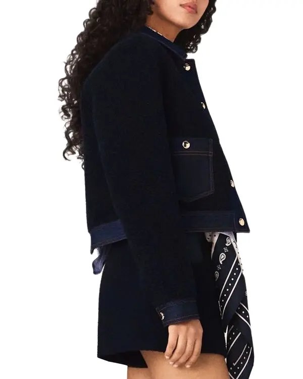Maje Boucle Denim Trucker Jacket - Navy