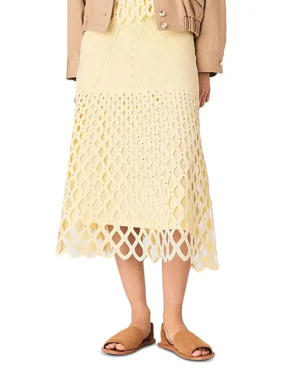 Maje Crochet Knit Midi Skirt - Pale Yellow