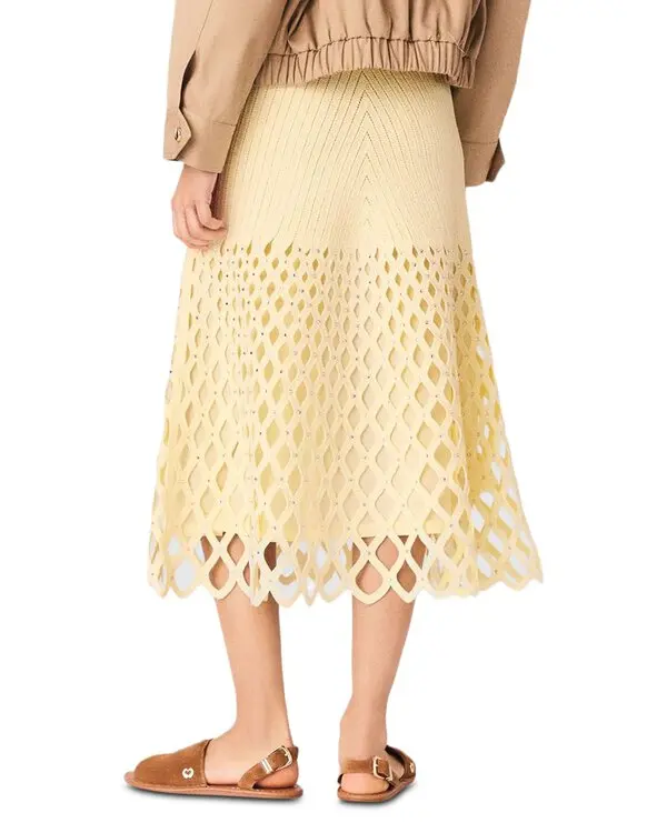 Maje Crochet Knit Midi Skirt - Pale Yellow