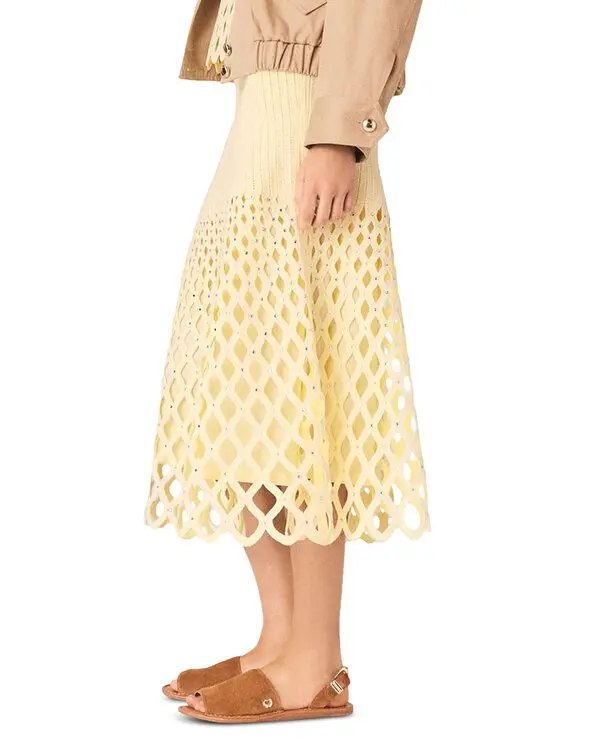 Maje Crochet Knit Midi Skirt - Pale Yellow