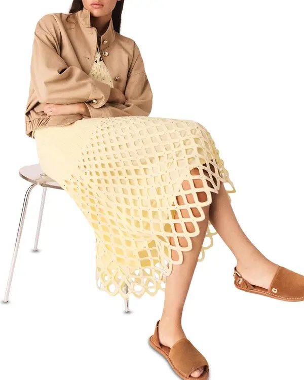 Maje Crochet Knit Midi Skirt - Pale Yellow