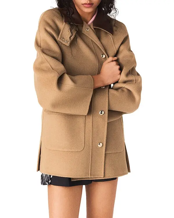 Maje Hooded Short Coat - Beige