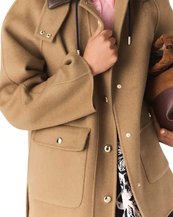 Maje Hooded Short Coat - Beige