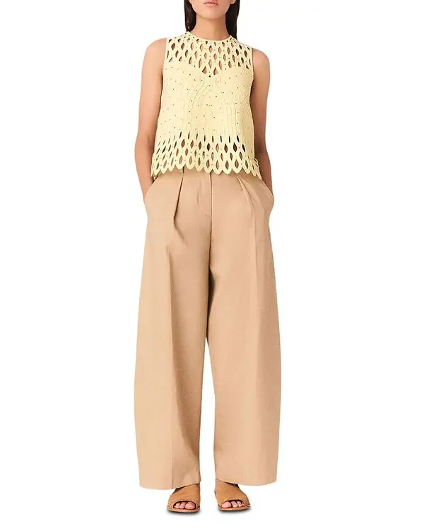 Maje Crocheted Rhinestone Top - Pale Yellow