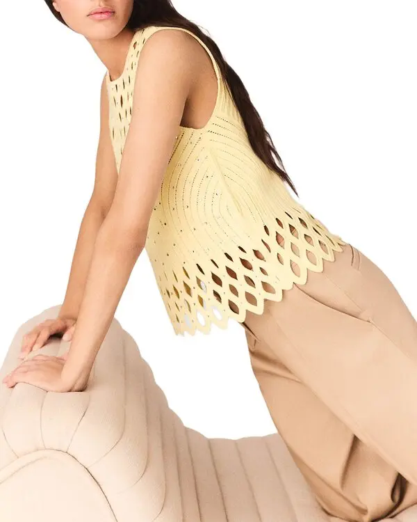 Maje Crocheted Rhinestone Top - Pale Yellow
