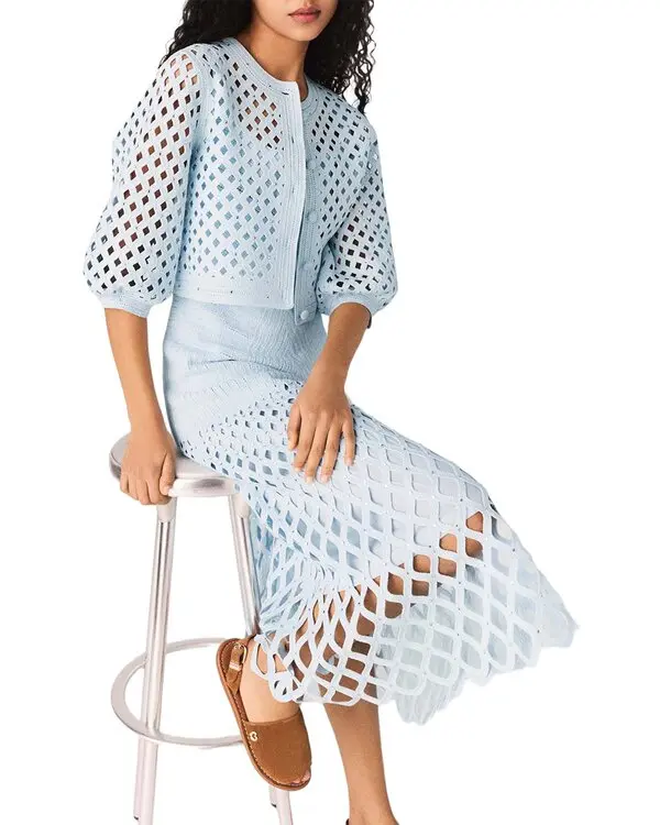 Maje Rhinestone Crochet Cardigan - Blue Sky