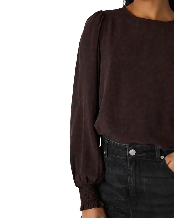 Whistles Leopard Shirred Cuff Blouse