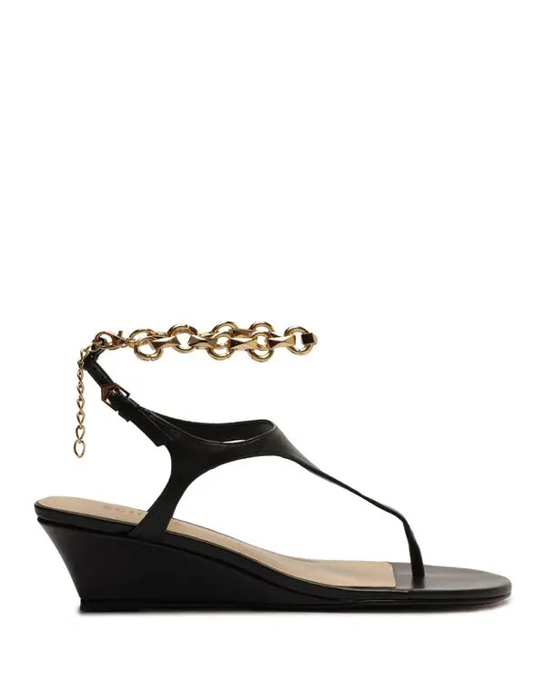 Schutz Lys Leather Wedge Sandals With Chain Detailing - Black