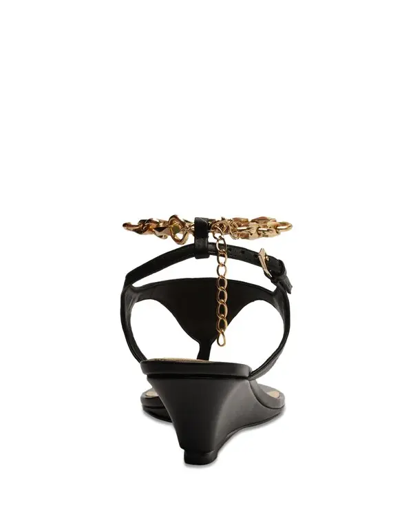 Schutz Lys Leather Wedge Sandals With Chain Detailing - Black