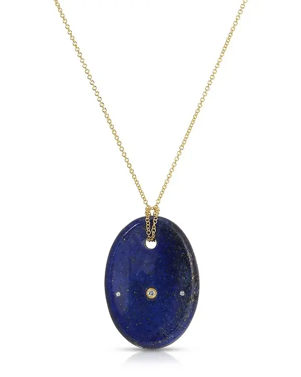 Ef Collection 14k Yellow Lapis And Diamond Oval Pendant Necklace - Gold
