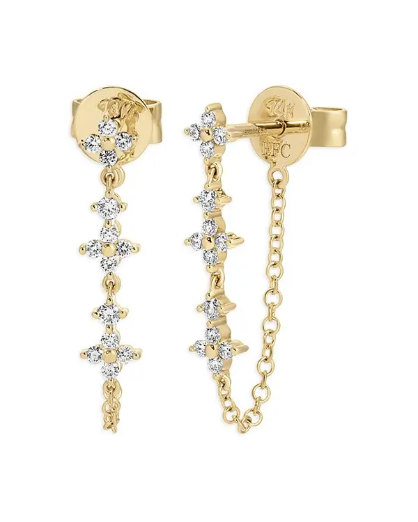 Ef Collection 14k Yellow Diamond Fleur Chain Earrings - Gold