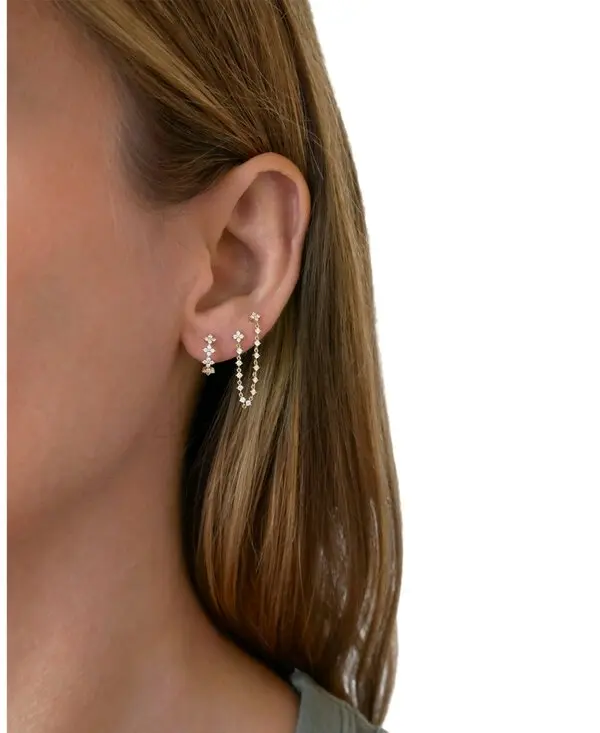 Ef Collection 14k Yellow Diamond Fleur Chain Earrings - Gold