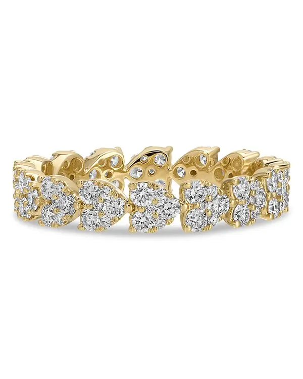 Ef Collection 14k Yellow Diamond Heart Cluster Eternity Band - Gold