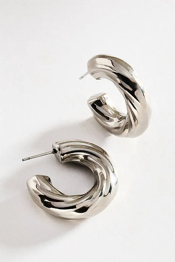 Anthropologie Textured Hoop Earrings - Silver