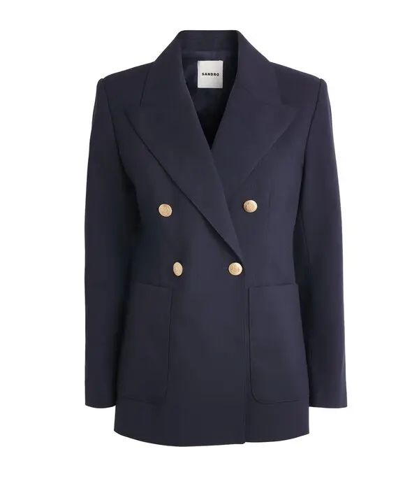 Sandro Virgin Wool-cotton Double-breasted Slim Blazer