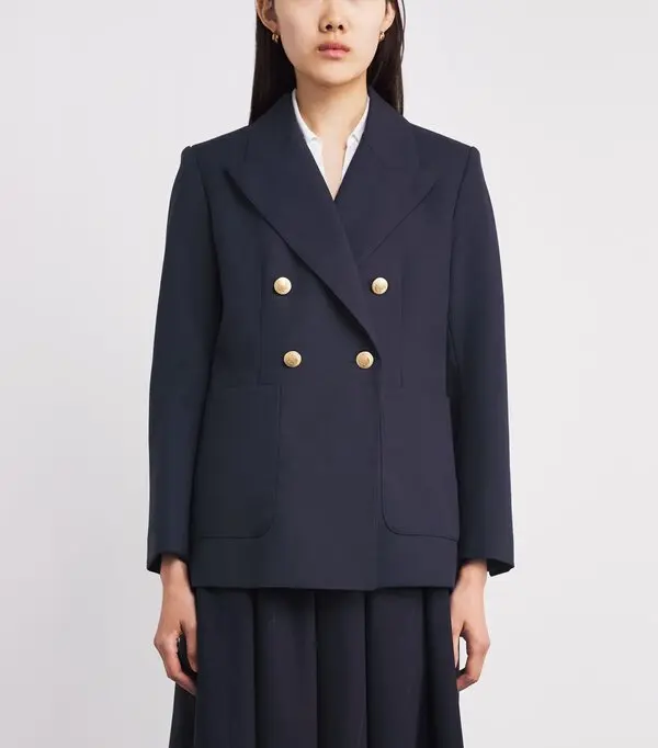 Sandro Virgin Wool-cotton Double-breasted Slim Blazer