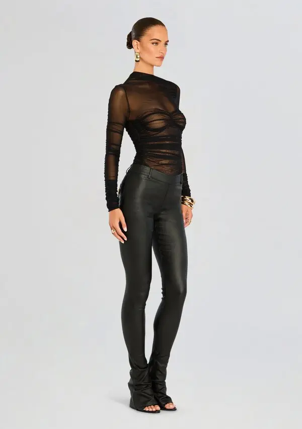 SEROYA Mila Ruched Bodysuit With Asymetric Neck