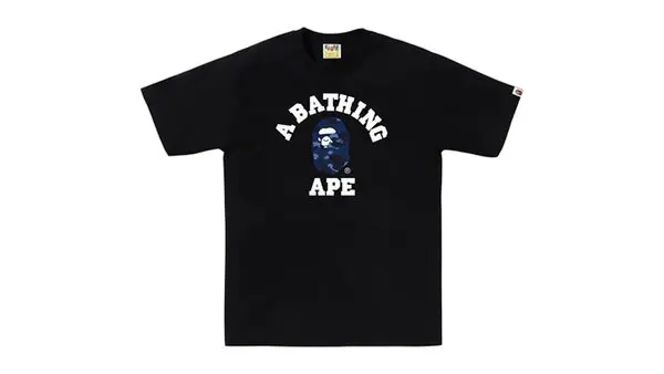 A BATHING APE Camo College 1j80110019 Tee Shirt - Black/navy Blue