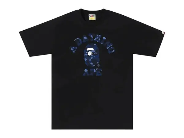 A BATHING APE Camo College 1j30110013 Tee Shirt - Black/navy Blue