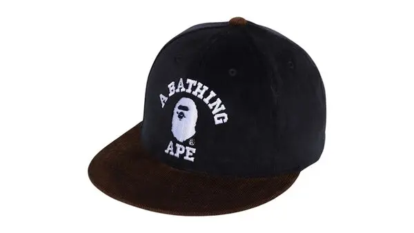 BAPE Corduroy College Snapback Cap - Navy Blue