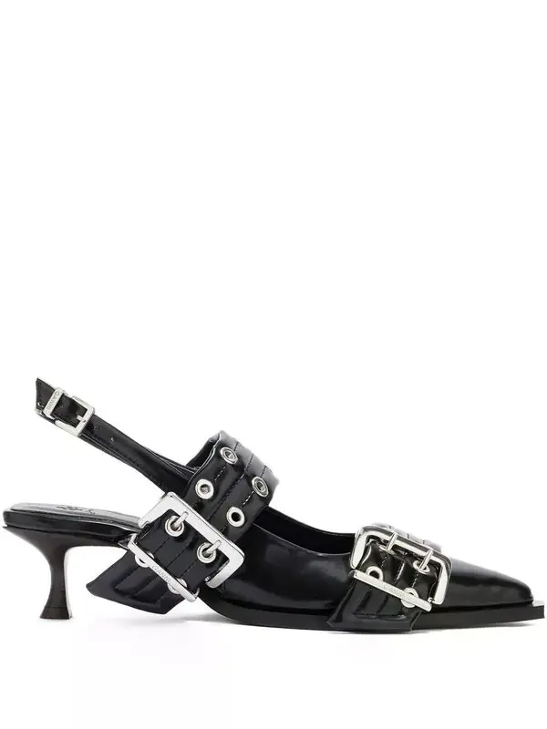 GANNI Buckle-strap Slingback Heels - Black