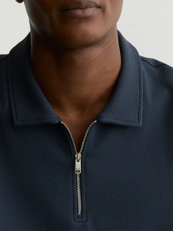 REISS Forno Half-zip Textured Polo Shirt - Airforce Blue