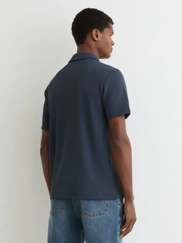 REISS Forno Half-zip Textured Polo Shirt - Airforce Blue