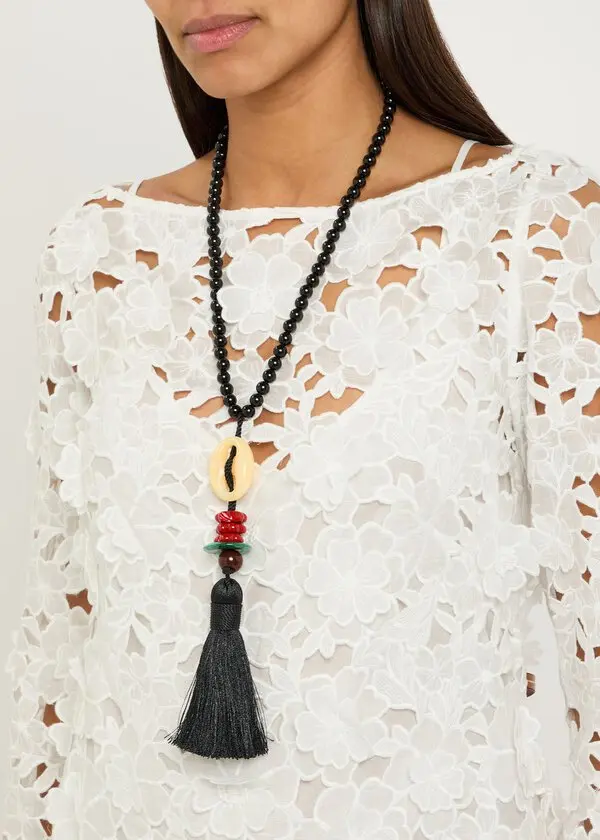 Timeless Pearly Tasseled Beaded Necklace - Multicoloured