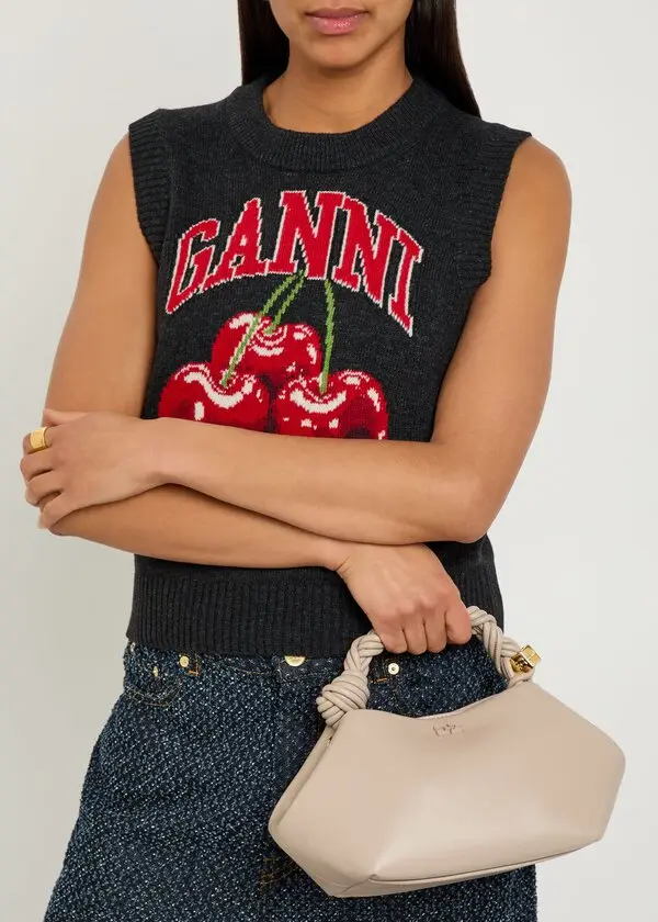 GANNI Small Leather Top Handle Bag - Grey