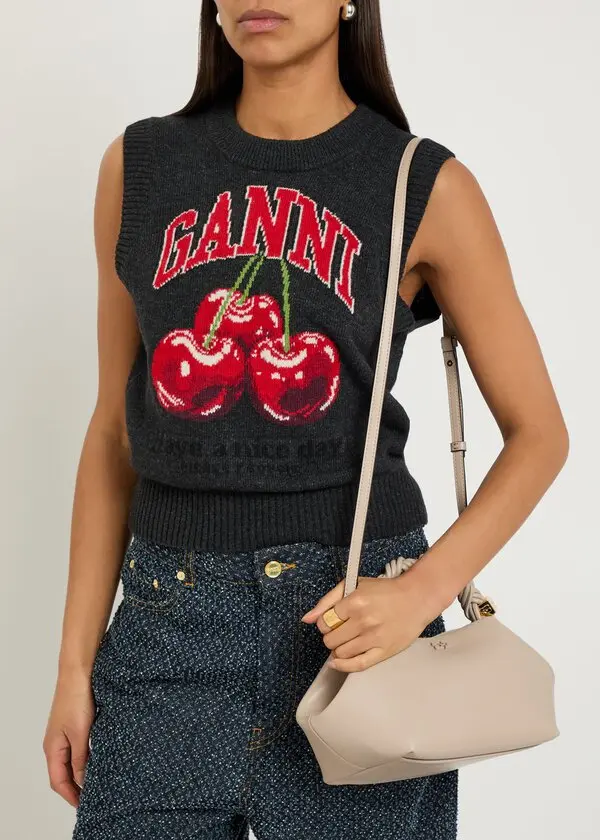 GANNI Small Leather Top Handle Bag - Grey