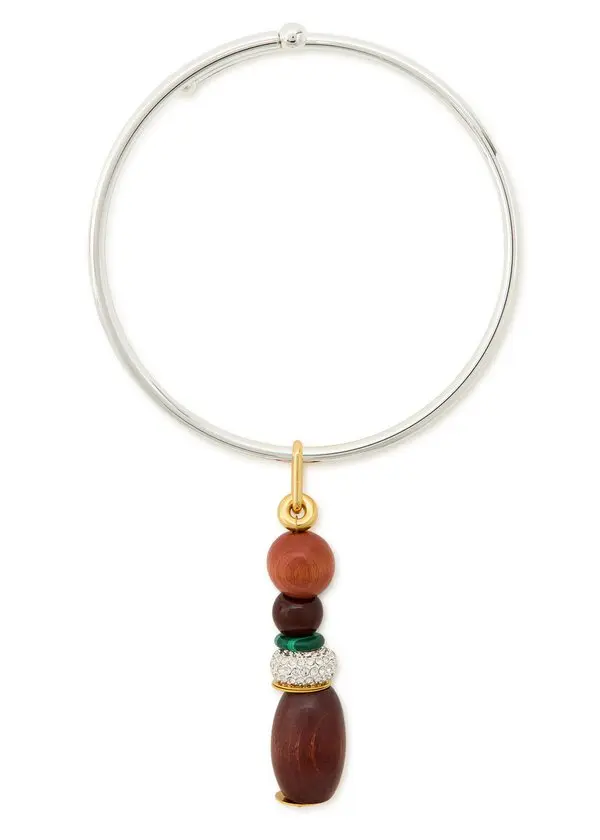 Timeless Pearly Sterling Silver Hoop Necklace With Bead Pendant - Multicoloured