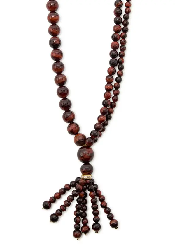 Timeless Pearly Crystal-embellished Beaded Necklace - Brown
