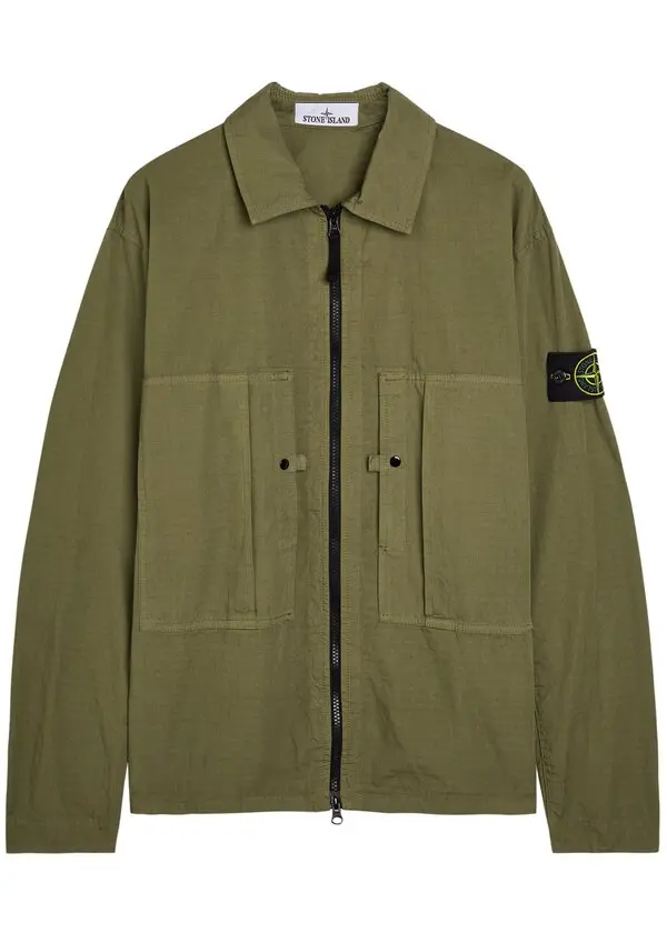 Stone Island Logo Cotton-poplin Overshirt